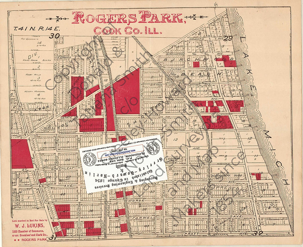 Chicago Antique approx. 1895 R.E. Advert Map: East Rogers Park | Surveyor