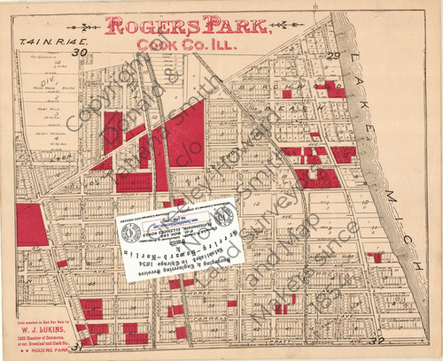 Chicago Antique approx. 1895 R.E. Advert Map: East Rogers Park | Surveyor