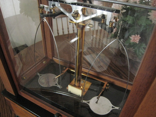 Vintage GOLD Balance SCALE With Nice Wood Cabinet | antiquecollectibles