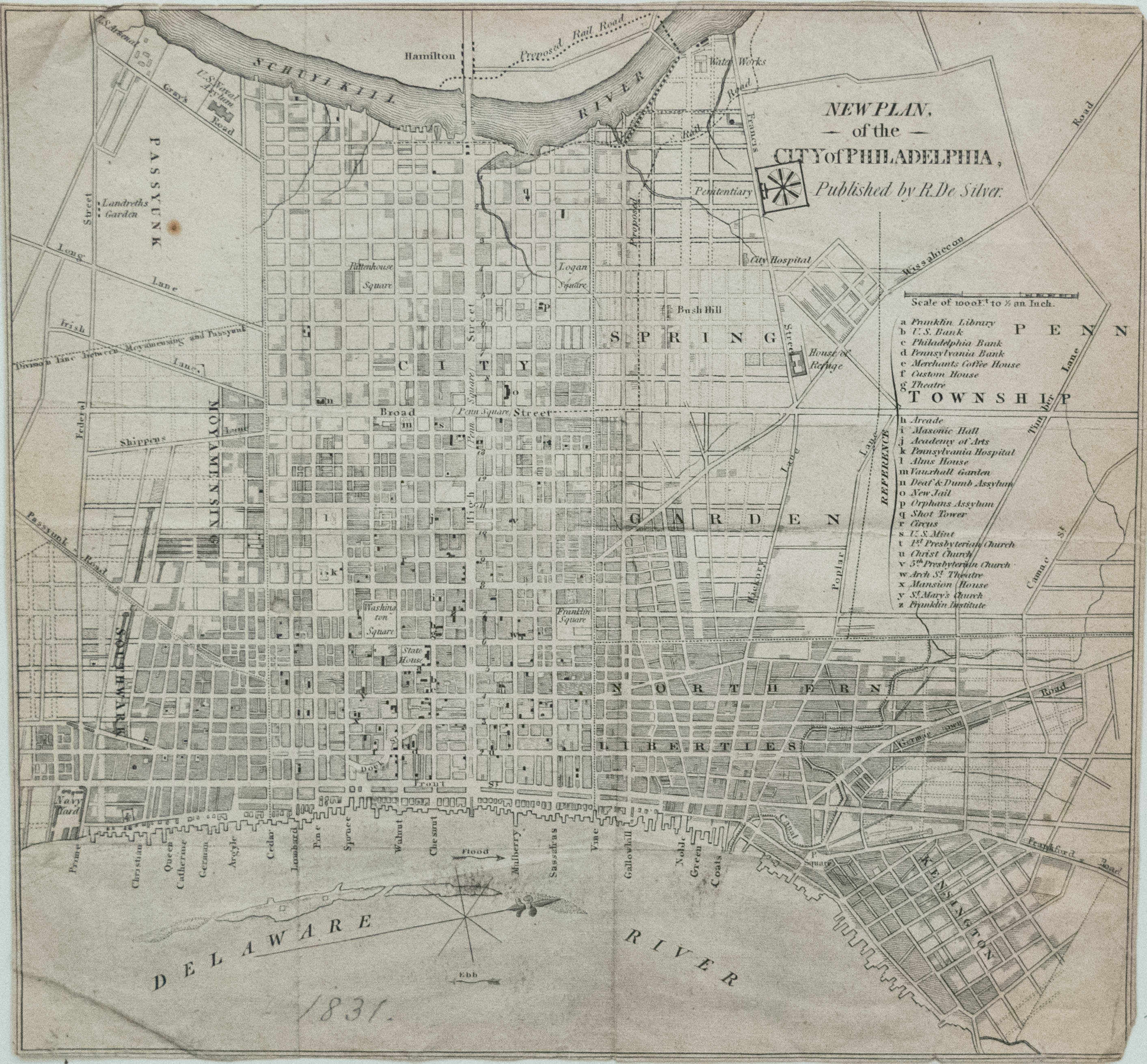 1831 Map of Philadelphia by De Silver | boutique-collection