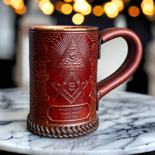 Freemason Leather Tankard - Personalised Masonic Emblem Mug | Mortuus ...