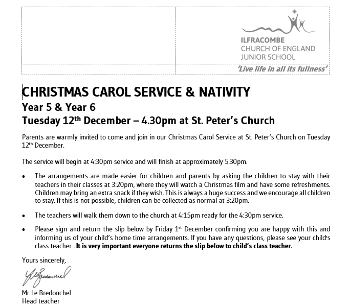 Year 5 and 6 Christmas Carol Service