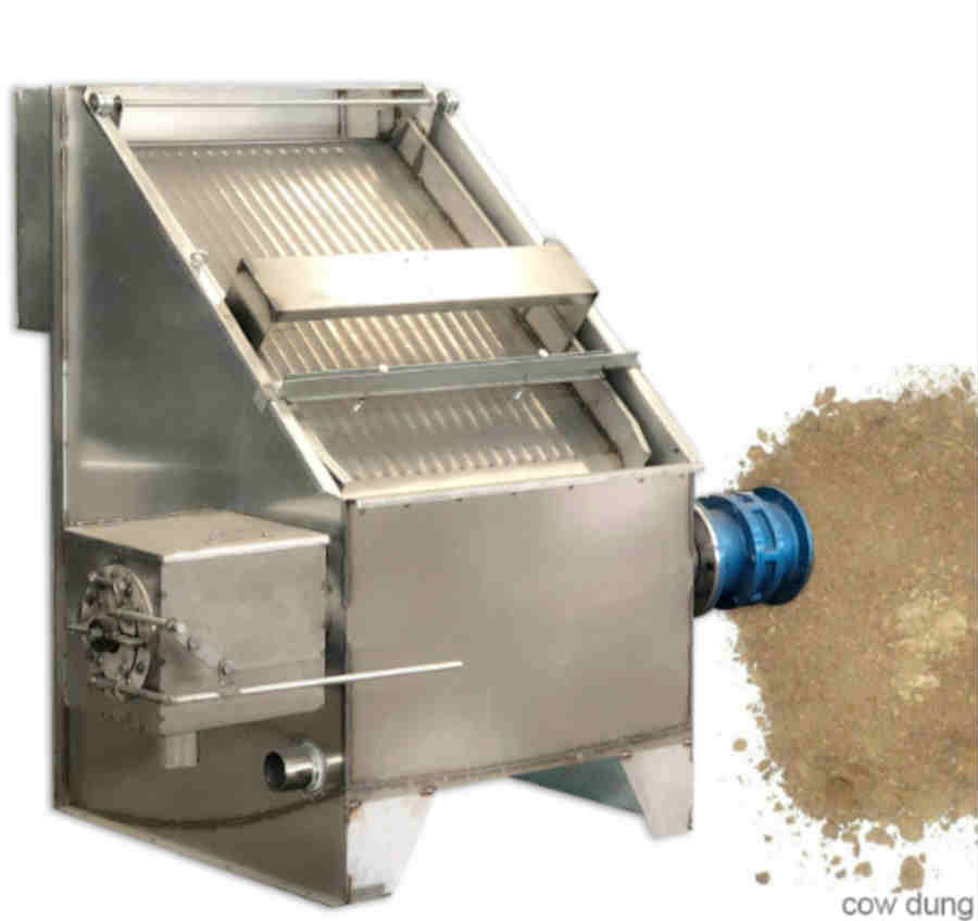 Slant screen solid and liquid manure separator for animal wast recycling