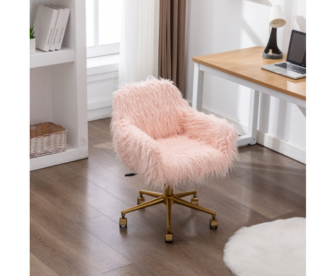 Fluffy Office Chair Faux Fur Modern Swivel Desk Chair | Anglesliving
