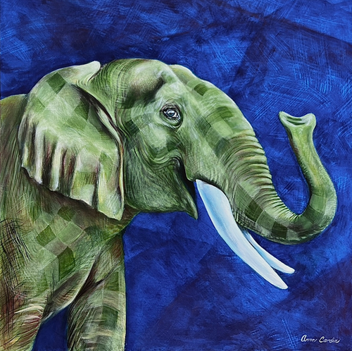 Berlioz, l'éléphant vert à carreaux | Anne Cardin Artiste