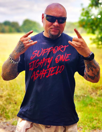 SUPPORT EIGHTY ONE ASHFIELD “marker” Black T Shirt Front & back print ...