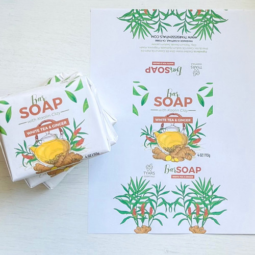 Editable White Tea Soap Wrap Packaging Canva.com Template | Tyars ...
