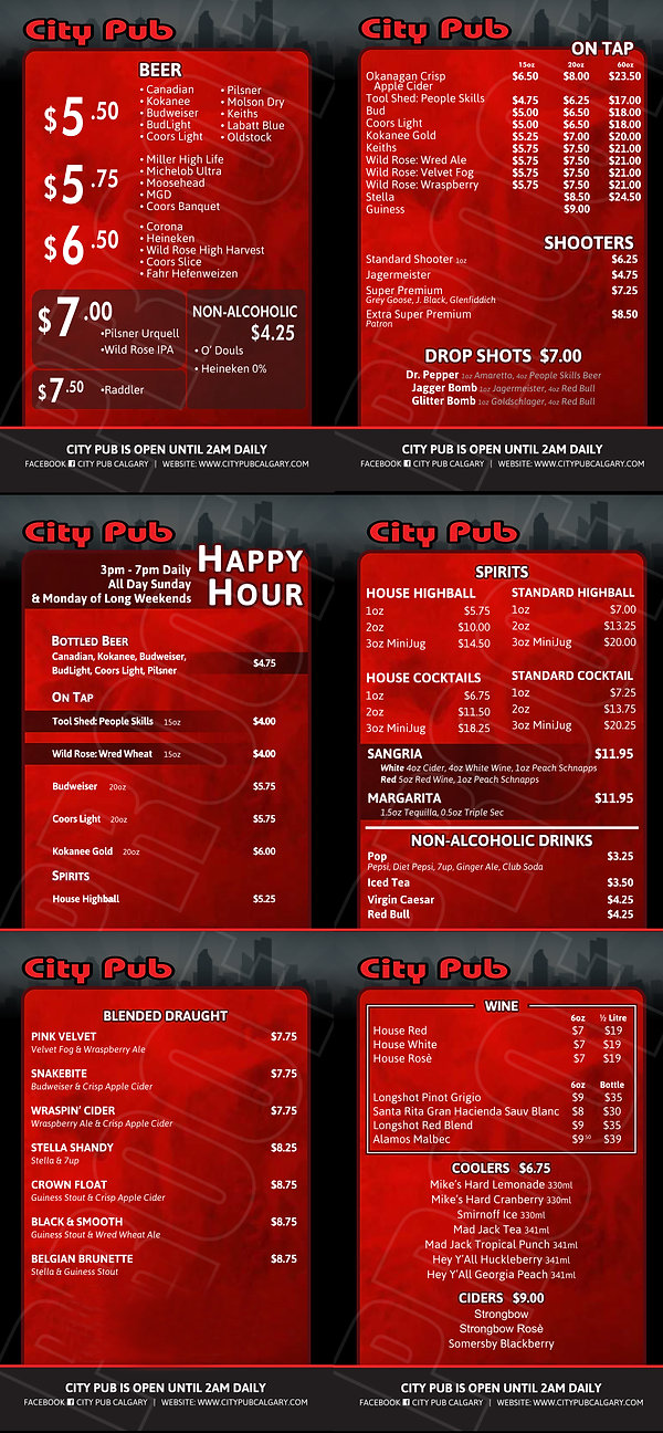 Drink Menu | City Pub | Calgary