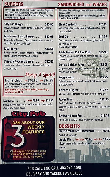 Menu | City Pub | Calgary