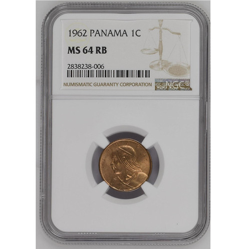 Moneda de1962 MS64 RB de 1 centésimo de Balboa, Certificada NGC ...