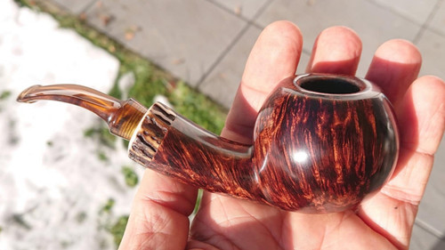 Chubby Apple Halfbent 9mm Briar Pipe with Stag Band | Kalmarpipes