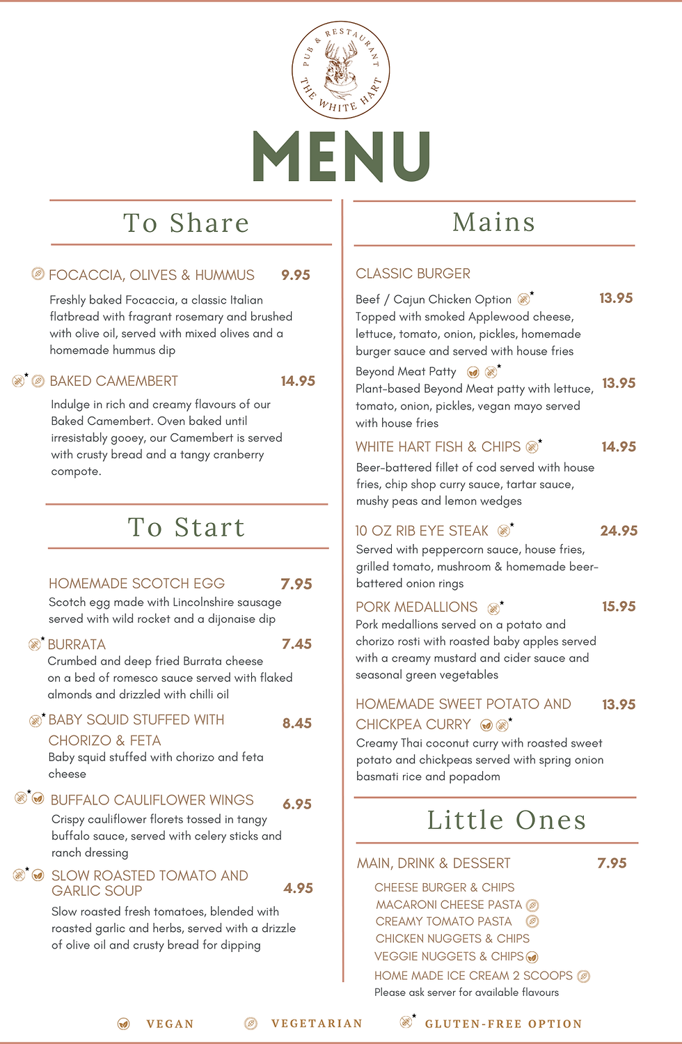 Menus | The White Hart Pub