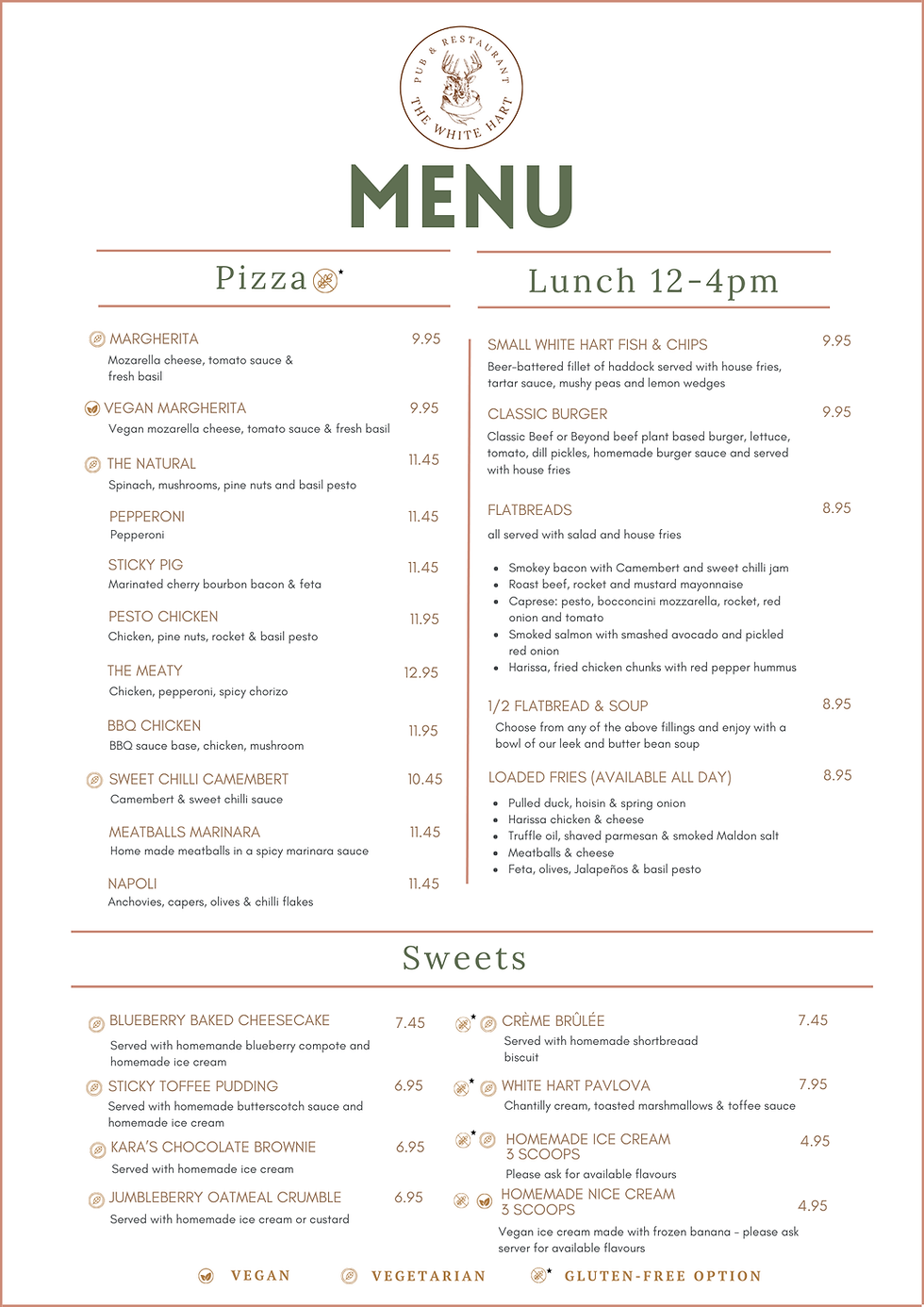 Menus | The White Hart Pub