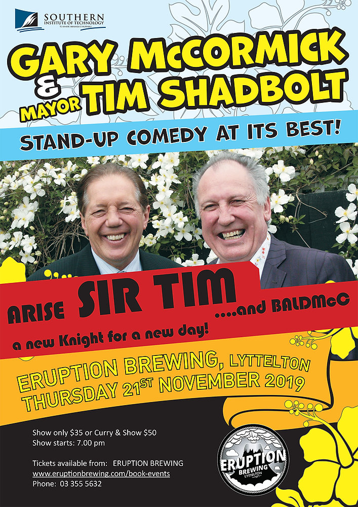 Gary McCormick & Tim Shadbolt's Comedy Night at Eruption Brewing