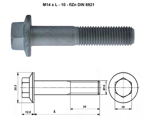 M14 x 2.0 x 100mm Metric Coarse 10.9 Flanged Bolts Geomet500 Zinc Flake Coated | Zinc Flake ...