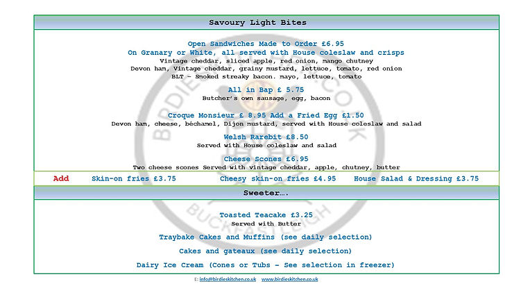 Main Menu | Birdies Kitchen