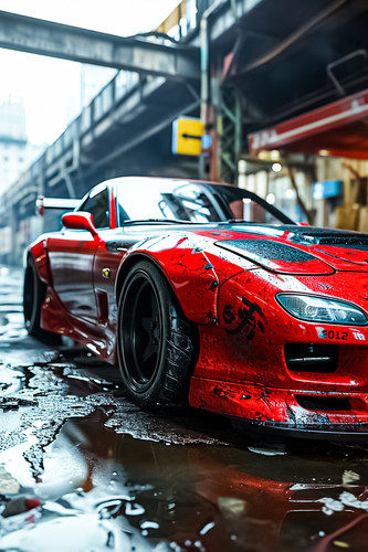 Red RX-7 with Widebody Kit | Kuso Prints