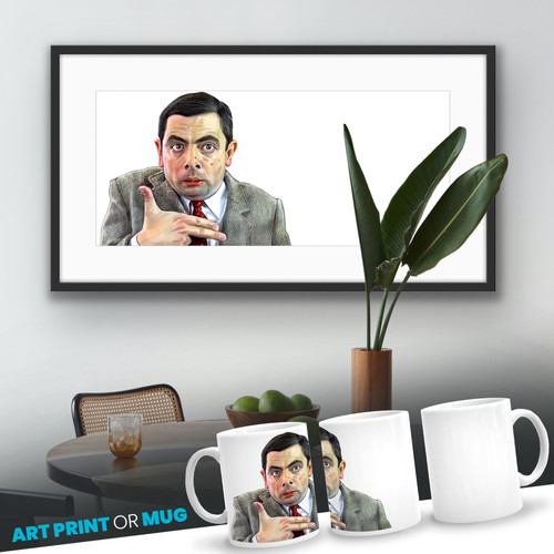 Rowan Atkinson as Mr. Bean Wall Art and Coffee Cup | Comedy Movie Lover ...