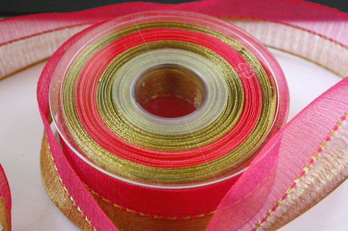 Rosy Pink / Gold Gimp Stitch | The Ribbon Shop