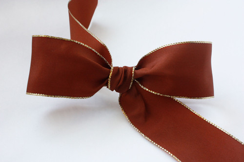 38mm Gold Edged Rust Taffeta (Wired) | The Ribbon Shop