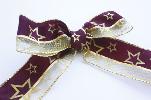 25mm Fantasia Claret / Gold (Wired) | The Ribbon Shop