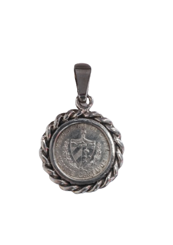 Sterling Silver Cuban Coin Crest Pendant with Rope Detailing - Large ...