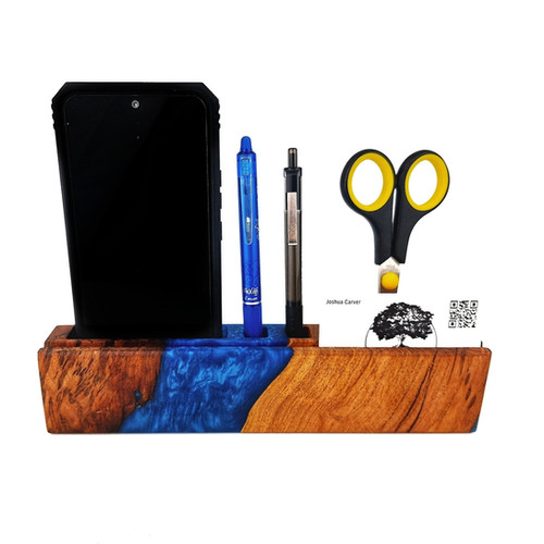 Mesquite & Ocean Blue Desk Organizer | Carver Craftworks
