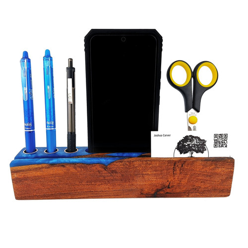 Deep Blue Desk Organizer with Copper Inlay | Carver Craftworks