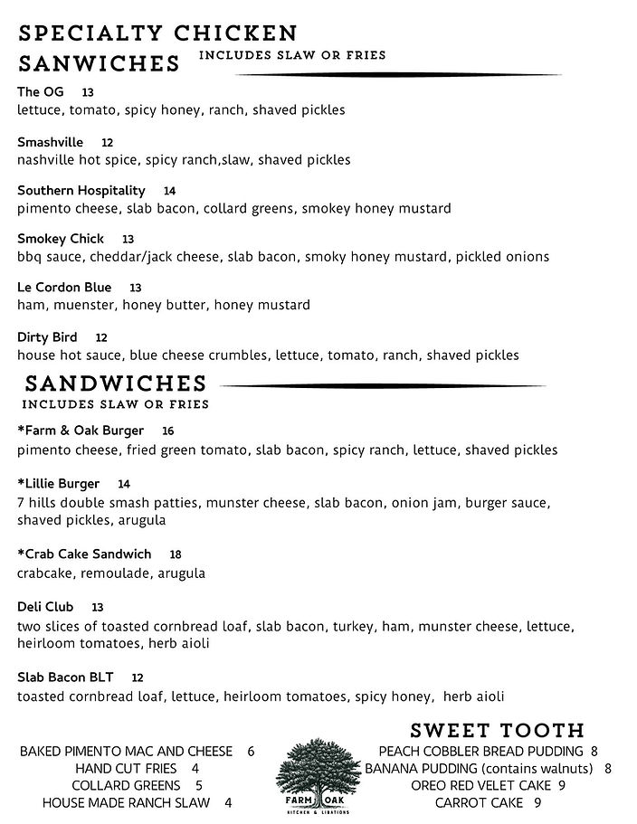 Menu | FARM + OAK