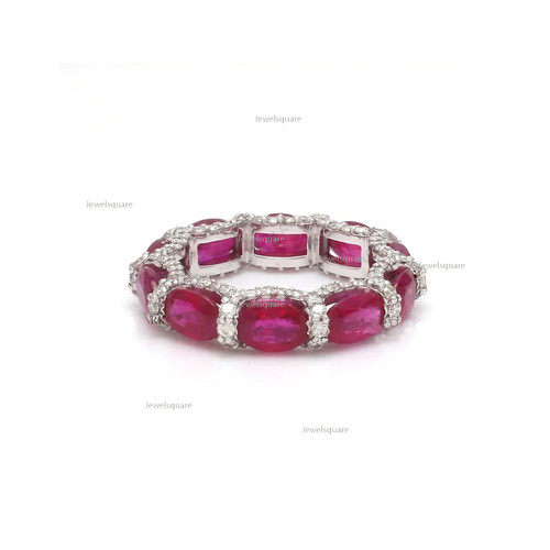 Oval Shape Natural Ruby & Diamond Full Eternity, 14k Solid White Gold ...
