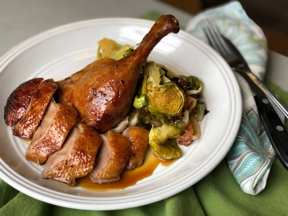 Glazed Duck with Cane Roasted Brussels