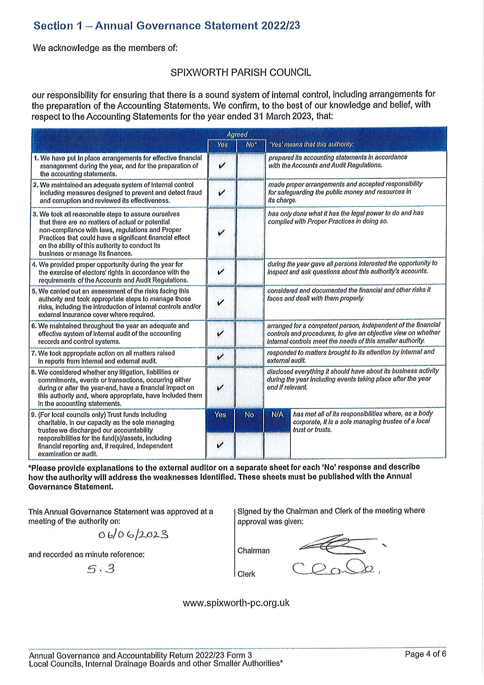 ANNUAL GOVERNANCE AND ACCOUNTABILITY RETURN 2022-23 Section 1 | XXX PC v4