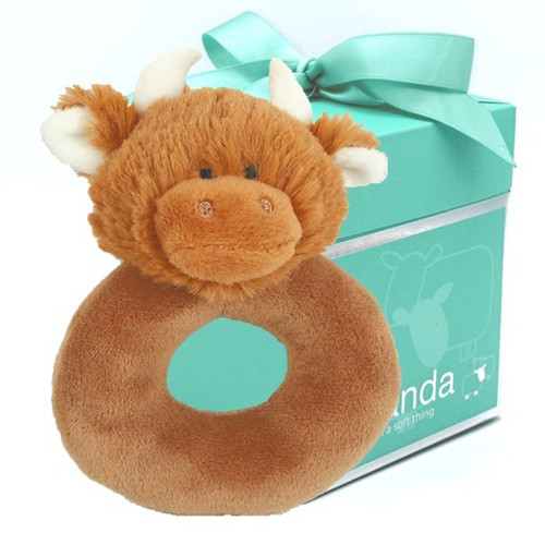 Highland Brown Cow Baby Rattle & Pop Up Box | Jomanda