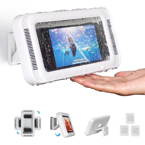 Shower Phone Holder with Speaker - 480° Rotation, Wall Phone Mount for ...