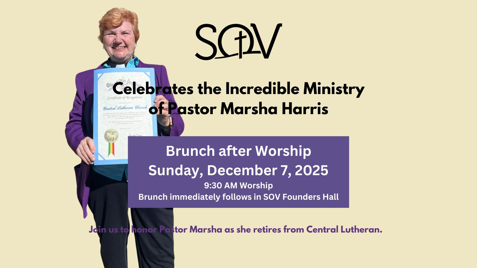 Celebrate Pastor Marsha Harris at SOV Brunch | Sovlc.org