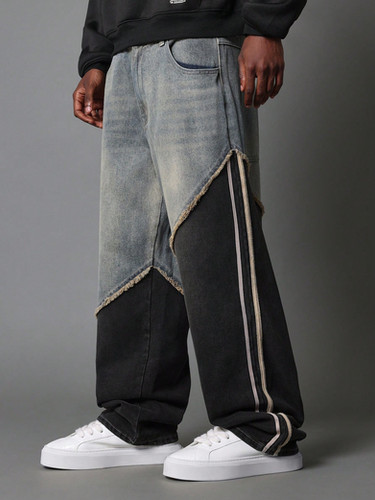 Loose Fit Colour Blocking Raw Edge Jean | Heres2CoolStuff