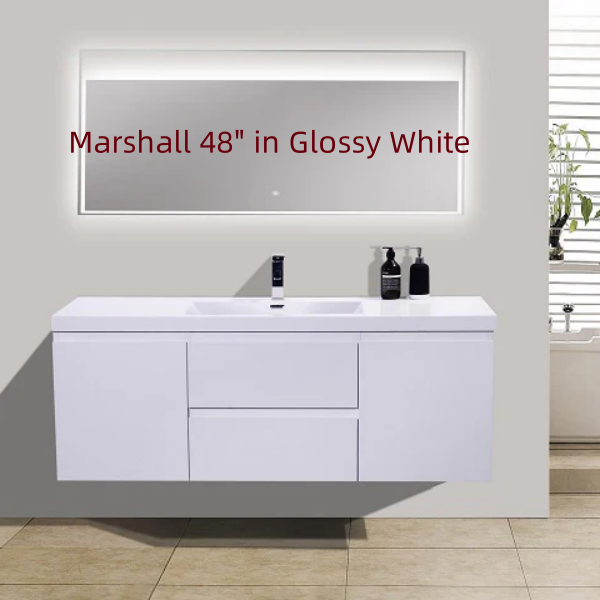 Marshall 48 Inch Floating Vanity, Various Colors | Vanity Depot