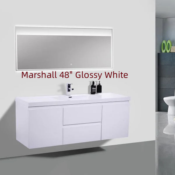 Marshall 48 Inch Floating Vanity, Various Colors | Vanity Depot