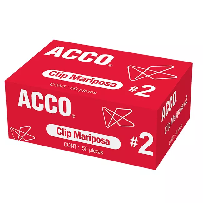 ACCO CLIP MARIPOSA # 2 MEDIANO CAJA C/50 PZAS. | Papelera Hegor