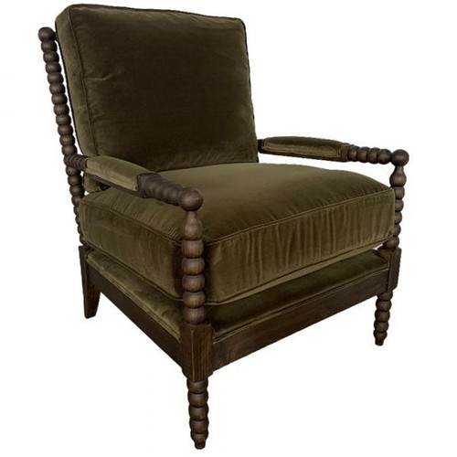 Luxurious Olive Velvet Spindle Armchair | Little Mountain Home