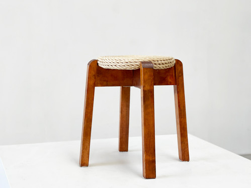 Wooden and cord seating sidestool | Modern antiques