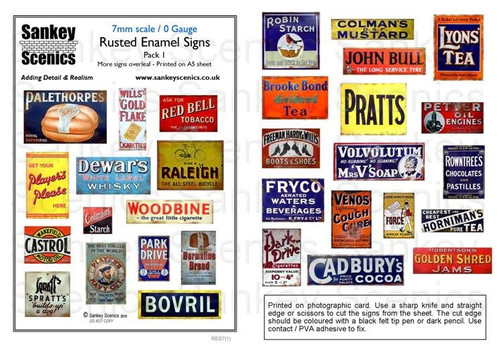 7mm Rusted Enamel Signs Pack 1 | Sankey Scenics Signs