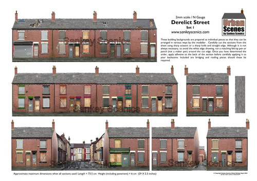 N Gauge Backscene Sections - Derelict Street Set 1 | Sankey Scenics Signs
