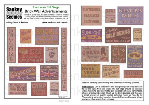 2mm Brick Wall Advertisements Pack 1 | Sankey Scenics Signs