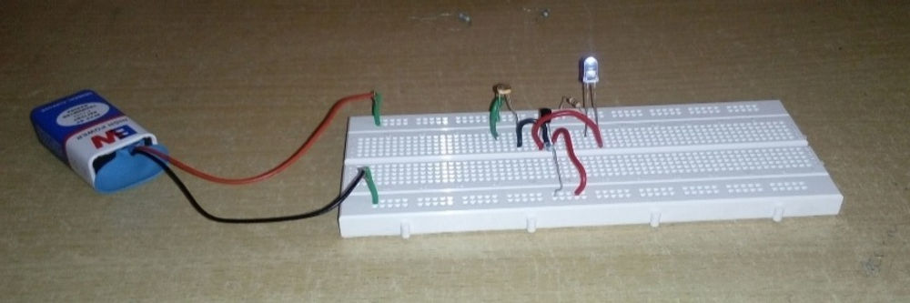 LDR DARKNESS SENSOR CIRCUIT USING BREADBOARD