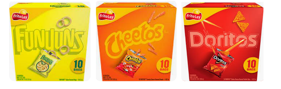 $4.49-10 count multipack Cheetos, Doritos, Lays, Smart Food, Funyuns