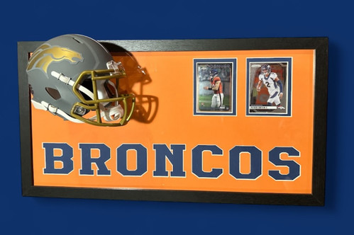 Broncos Mini Helmet Display – Bo Nix Rookie & Surtain Cards