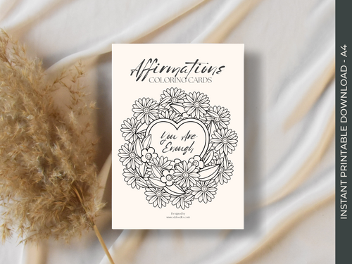 Printable Floral Affirmation A-Z Colouring Cards with Introspective ...