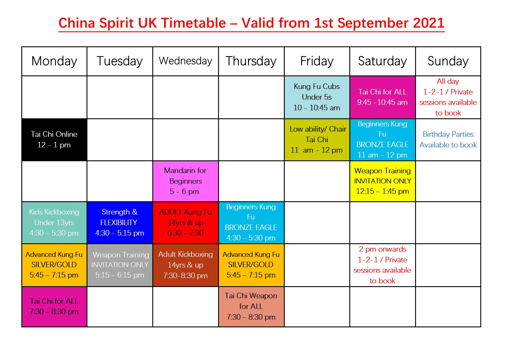 TIMETABLE | China Spirit UK