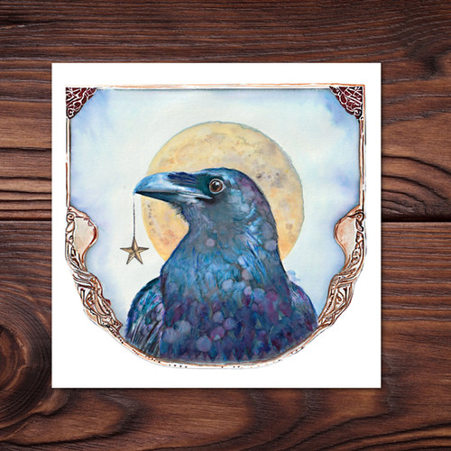 Raven portrait holding star art print | EllenBrennemanStudio